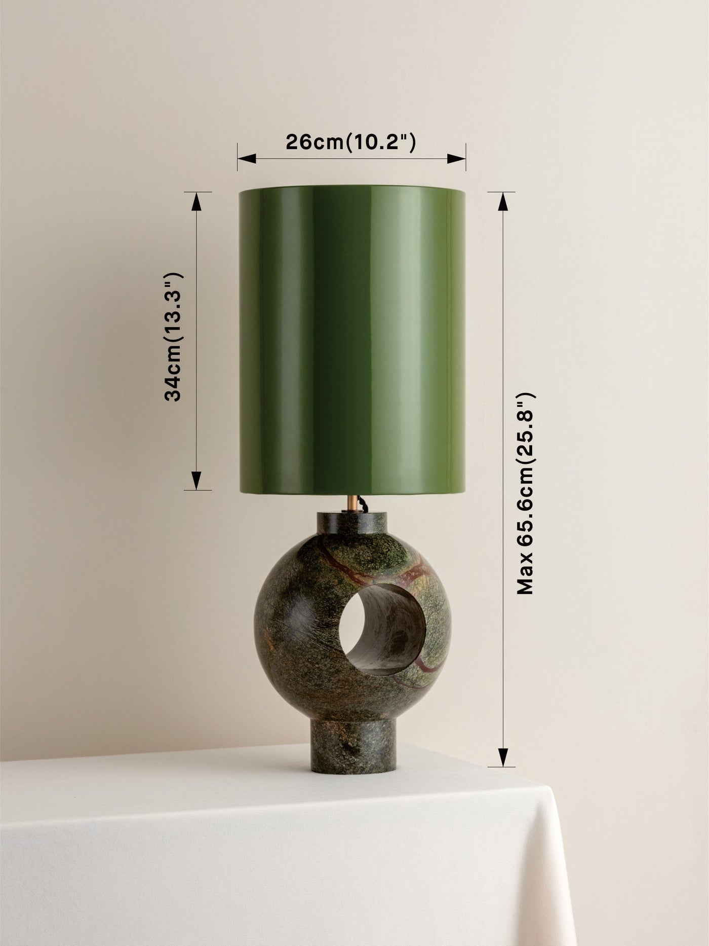 Editions marble lamp with + green lacquer shade