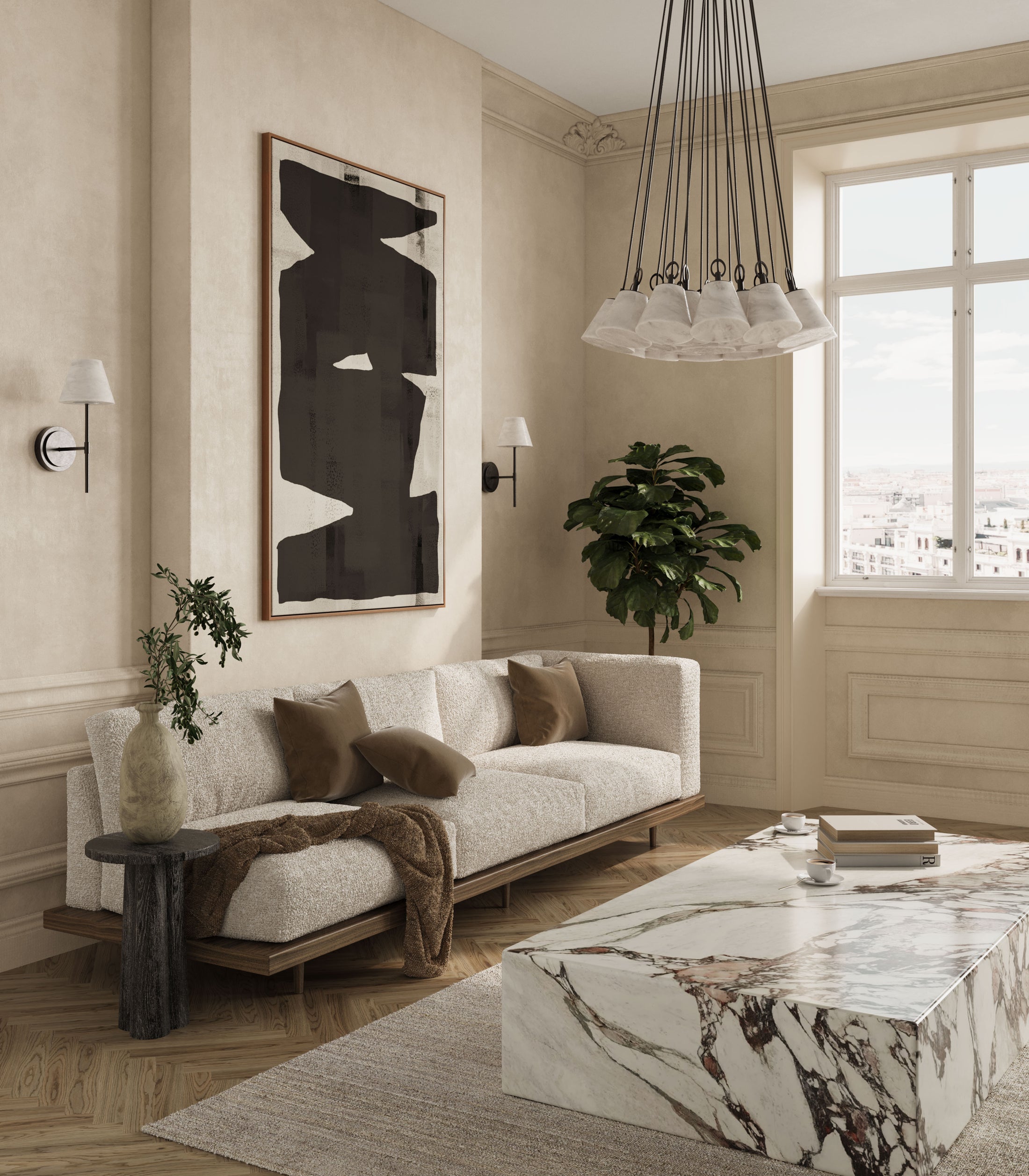 Alba - 1 light alabaster and bronze wall light