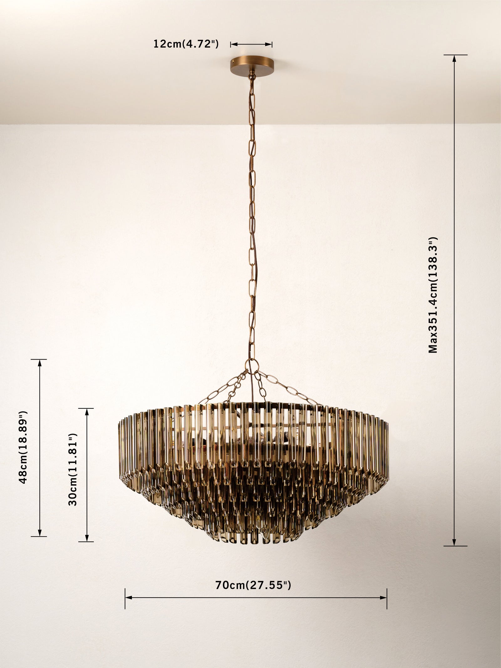 Petalia - 9 light bronze and smoked chocolate glass tube wide chandeli