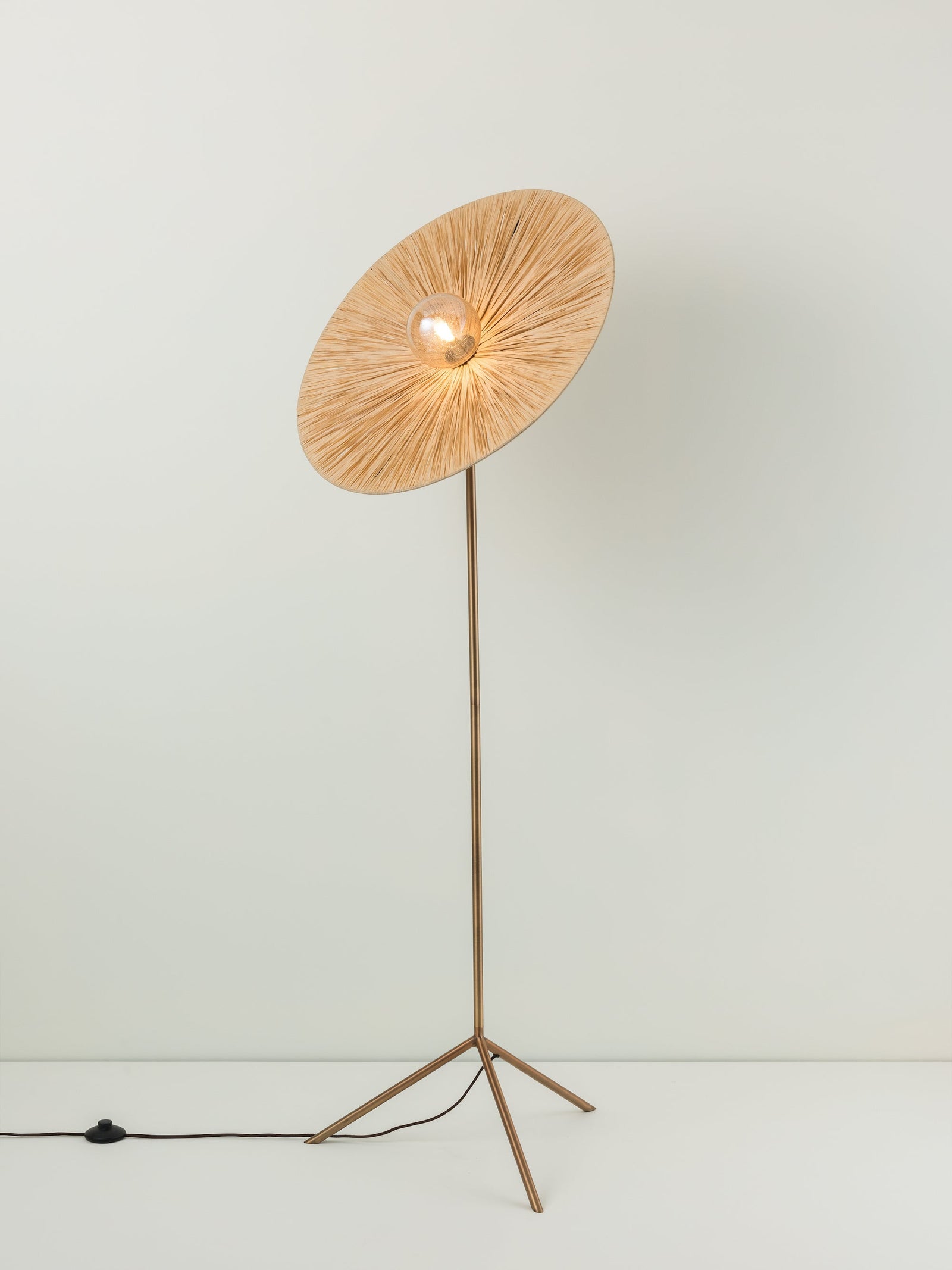 Ridotti - 1 Light Natural Raffia and Burnished Brass Floor Lamp