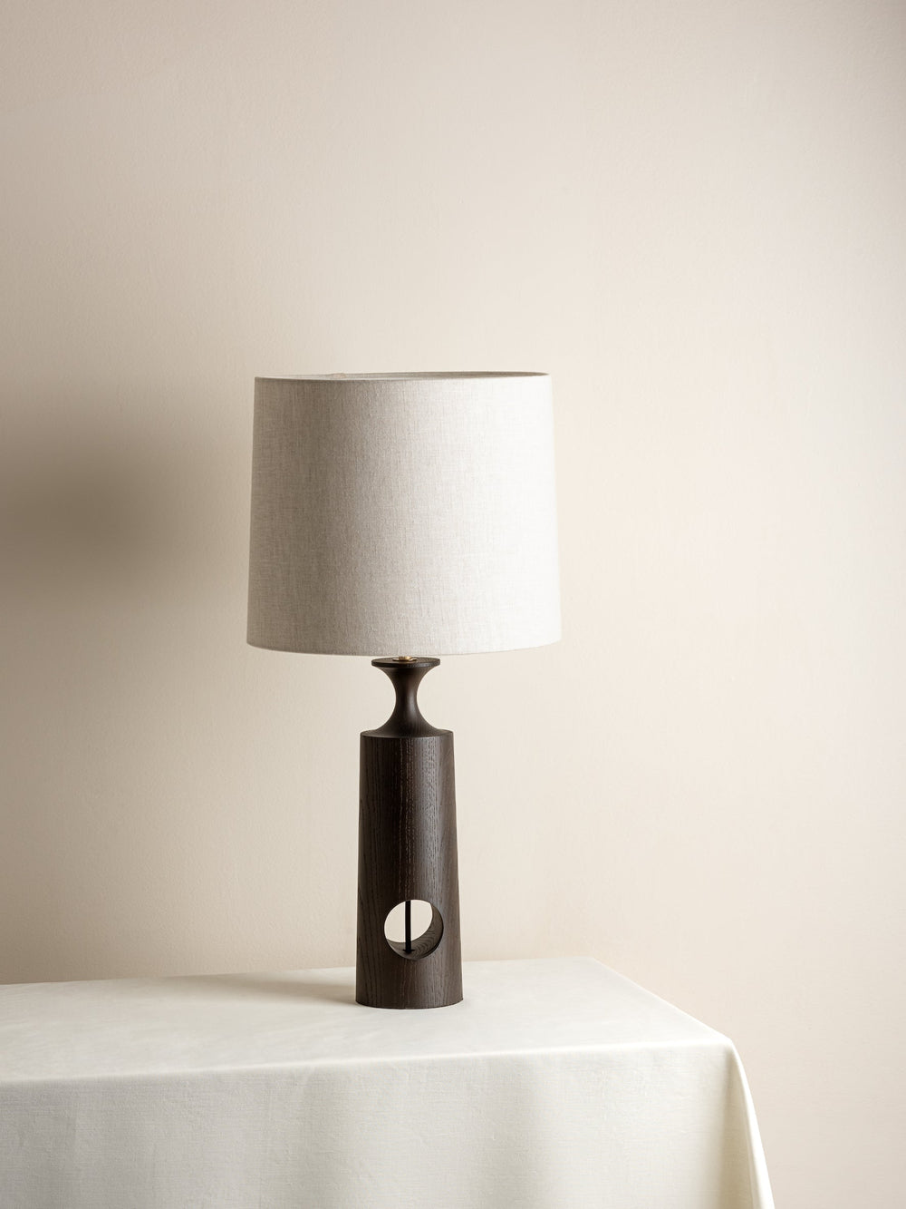 Morton - dark wood and linen table lamp