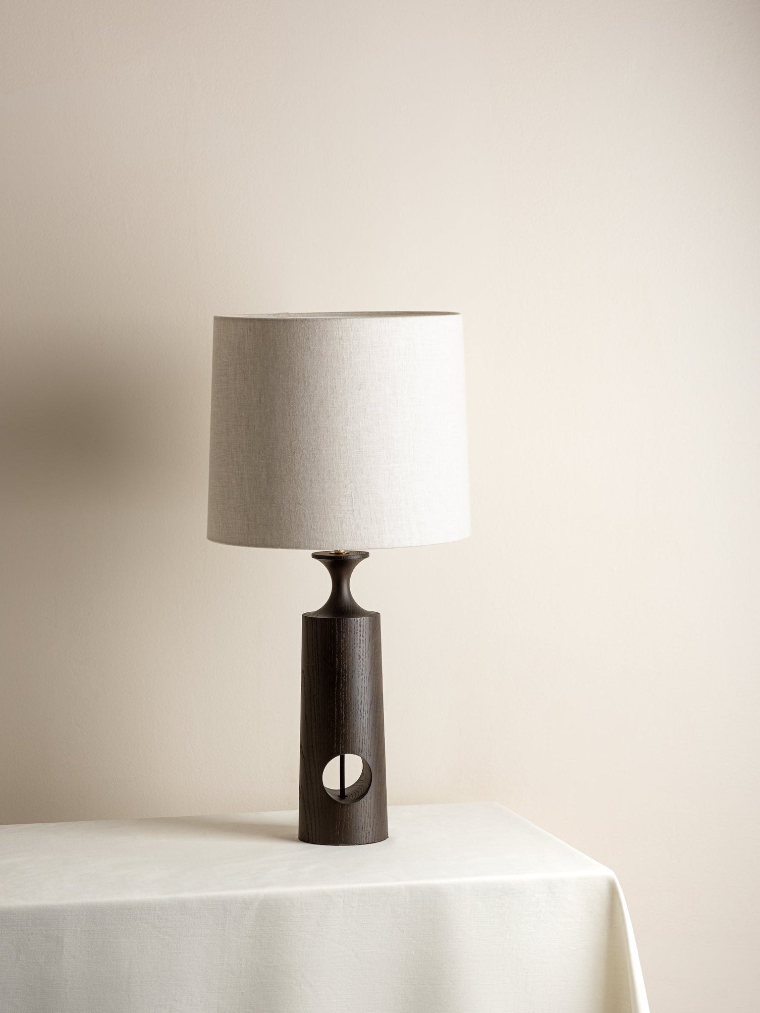 Morton - dark wood and linen table lamp – lights&lamps