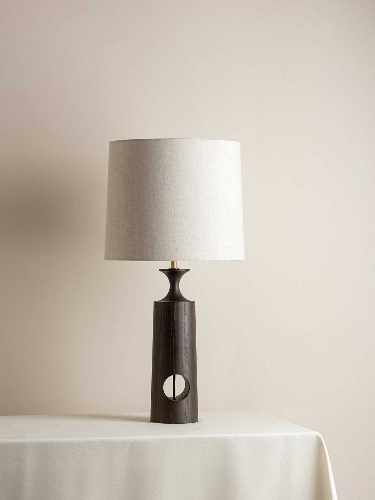Morton - dark wood and linen table lamp
