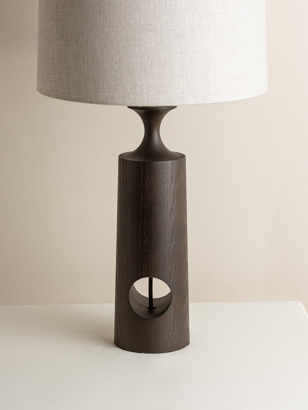 Morton - dark wood and linen table lamp
