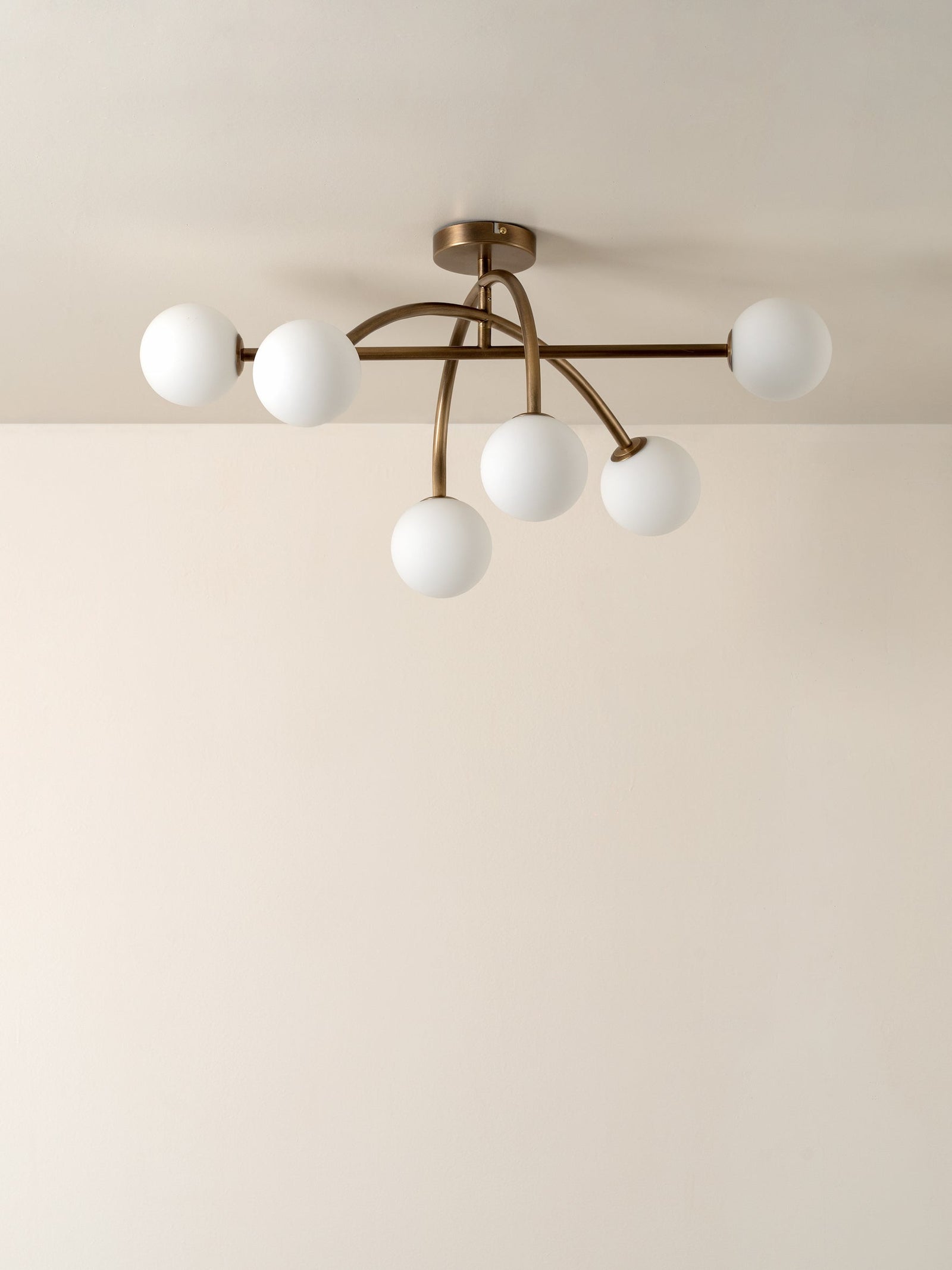 Perry - 6 light aged brass and opal flush pendant