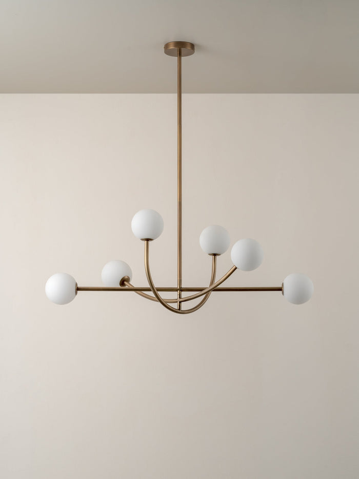 Perry - 6 light aged brass and opal pendant