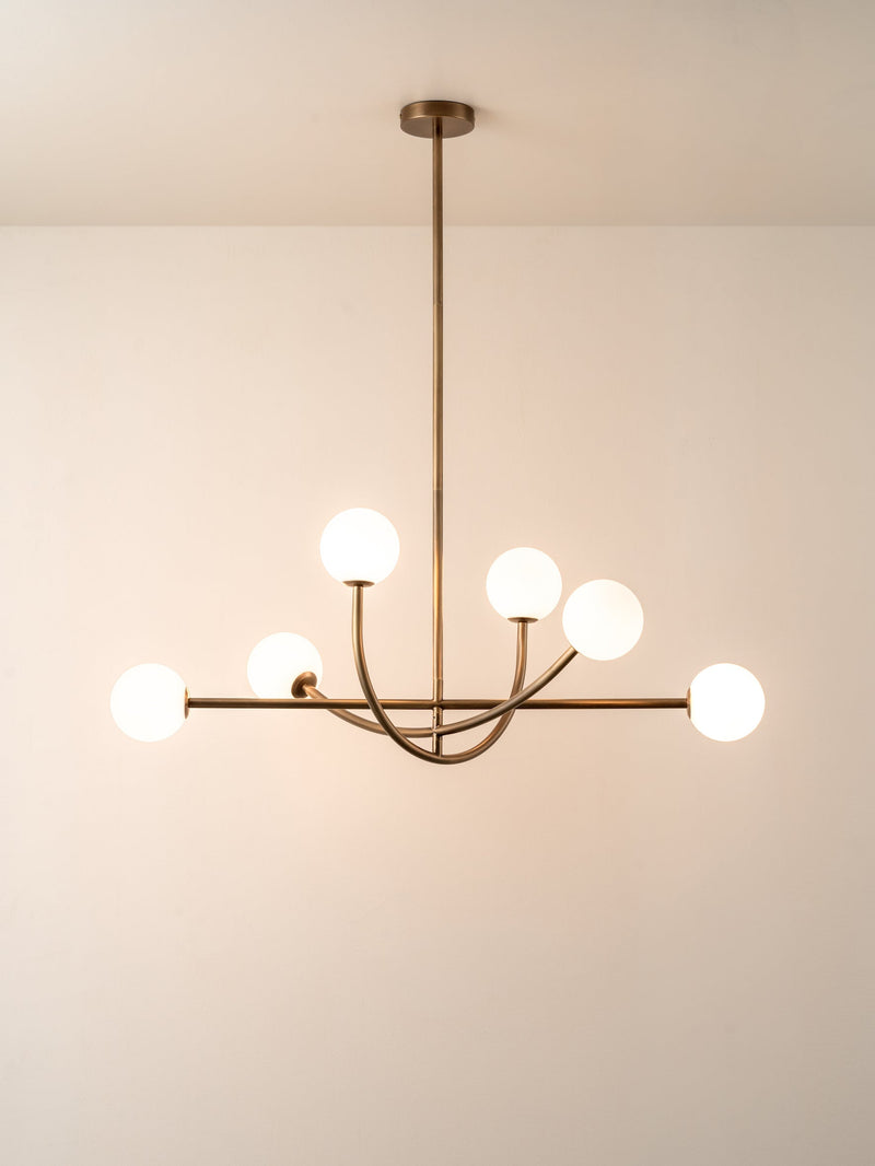 Perry - 6 light aged brass and opal pendant